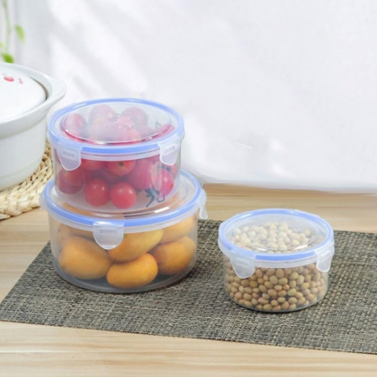 Generic Set Of 4 Food Storage Plastic Containers Set with Locking Lids, Leak Proof, Airtight, Nested, Dishwasher Variety Of Sizes, White