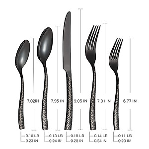 Kelenfer Silverware Set Black Flatware Set Stainless Steel 40 Pieces Cutlery Set Hammered Pattern Mirror Polished Home Hotel Use Service for 8, (KL9001)