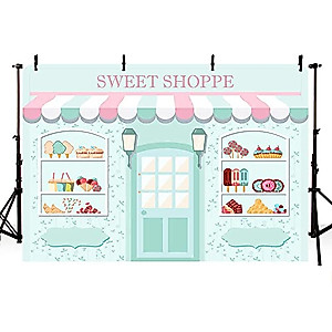 MEHOFOND 7x5ft Sweet Shoppe Backdrop Dessert Parlor for Girl Birthday Photography Background Kids Party Banner Baby Shower Donut Ice Cream Cake Table Decor Photoshoot Studio Props