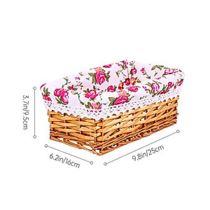 Hemoton Woven Basket Rattan Storage Bin Seagrass Wicker Basket with Floral Fabric Liner Dedsktop Sundries Container Weaving Jewelry Cutlery Organizer