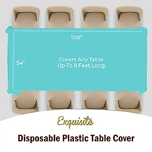 Exquisite 6-Pack Premium Plastic Tablecloth 54in. x 108in. Rectangle Plastic Table Cover - Aqua