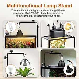 Simple Deluxe Reptile Lamp Stand Adjustable 14-26 inch Metal Bracket Floor Light Holder for Reptile Glass Terrarium Heating Light, Amphibian and Aquarium Tank