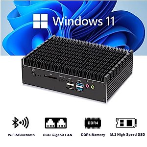 VENOEN Fanless Mini PC 6 Core i7 10710U with Win 11,Dual LAN Silent Portable Computer,HD 2.0/DP 4K Display,RS232 COM,USB-C,WiFi,BT 5.1,16GB DDR4 512GB M.2 SSD