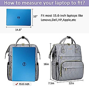 LOVEVOOK Backpack Women Laptop Bag Plait Laptop Backpack Computer Bag Work Bag Backpack Purse with USB Charging Port and Luggage Strap,All Stripe Grey