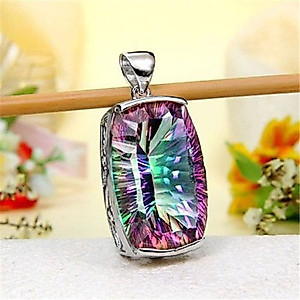 Jewelryongying11 Trendy 925 Silver Mystic Rainbow Topaz Pendant Chain Necklace 24 inches Gift