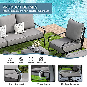 Amopatio Patio Furniture Set, Outdoor Furniture Set with Swivel Chair, 5 Pieces Patio Conversation Sets with 5.75" Extra Thick Cushion Include Waterproof Covers for Poolside Deck, Grey