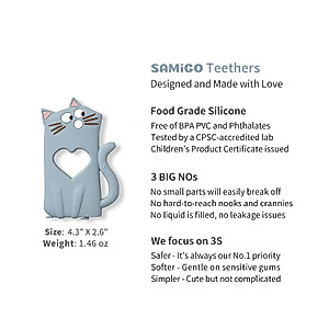 SAMiGO Baby Teething Toys Silicone Teether for Babies 0-6 and 6-12 Months Baby Chew Toys for Infant Boys and Girls - Blue Cat