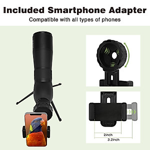 HUICOCY Spotting Scopes, 39-19m/1000m Spotting Scopes with Tripod, FMC Lens, BAK4 45 Degree Angled Eyepiece, Fogproof Scope with Phone Adapter, Carry Bag, Bird Watching Wildlife Scenery (20-60x60mm)