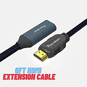 Pacorban Extension Cable (6ft 1pack) 8K HDMI 2.1 Male to Female HDMI Cable Ultra High Speed 8K 60Hz, 4K 120Hz, 3D Ultra HDR 48Gbps, eARC Dolby Atmos HDMI Extension