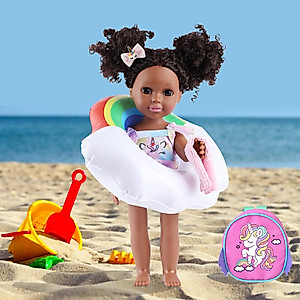 UZIDBTO Black Dolls and Black Baby Doll Accessories - 14.5 Inch Silicone African Baby Doll with Clothes Unicorn Theme Doll Swimsuits Best Gift for Girls Kids