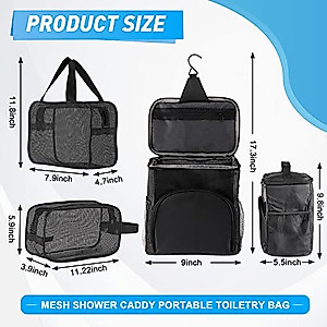4 Pcs Portable Shower Caddy Set Quick Dry with Metal Hook Hanging Shower Bag Portable Toiletry Tote Gym Bag Breathable Mesh Shower Caddy Hanging Mesh Zipper Organizer Bag for Gym Dorm Bathroom