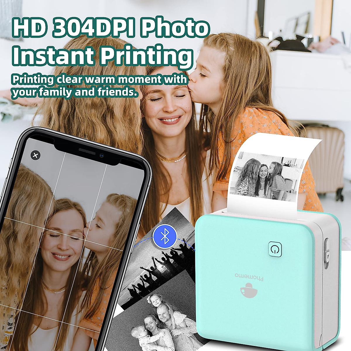 Phomemo M02Pro 300DPI Mini Pocket Printer - Bluetooth Thermal Printer, 15/25/50mm Label Maker, Compatible with iOS & Android, Wireless Photo Printer for Phone,Journal, Fun Gift, Work List -Green