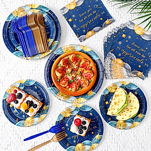 Tiangrid 96 Pcs Pastor Appreciation Decoration Thank You Customer Service Week Party Supplies We Appreciate You Disposable Plates and Napkins Set for Christmas Retirement Employee Appreciation Party