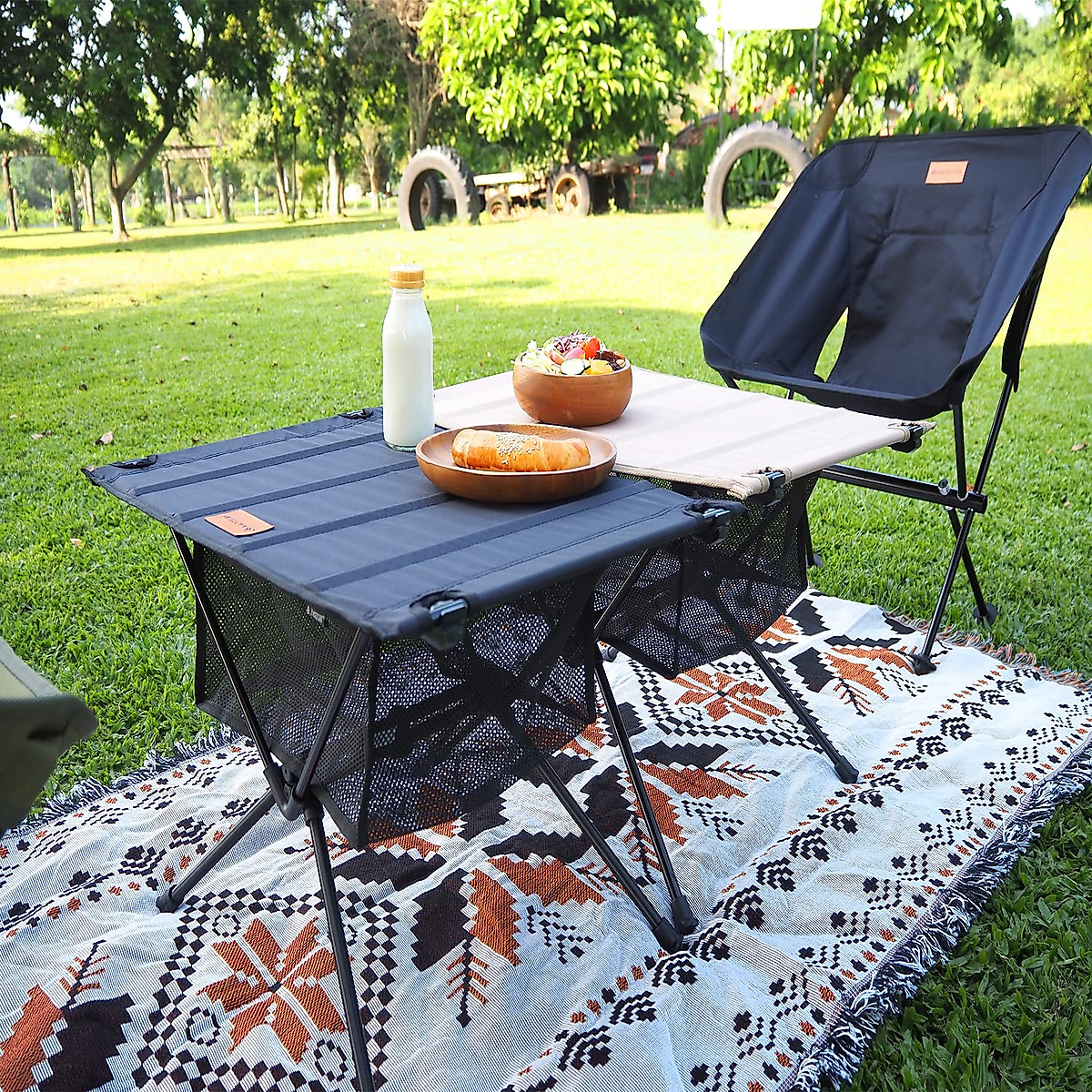 NACETURE Camping Table with Folding Legs and Mesh Storage Basket for Food, Coffee, or Camp Grill Accessories, Lightweight and Portable for Outdoor, Backpacking, Hiking, and Travel