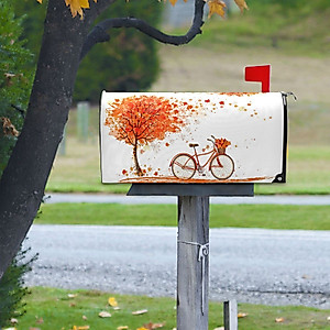 Vdsrup Maple Fall Autumn Mailbox Covers Magnetic Leaf Tree Bicycle Mailbox Cover Wraps Standard Size 18" X 20.7" Post Letter Box Cover Garden Decorations