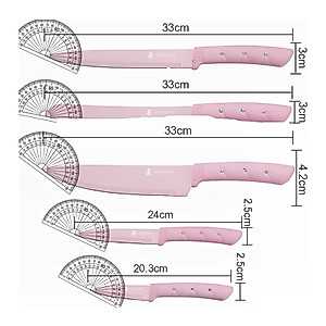 Chef Knife Set, 6 Pieces Stainless Steel Professional Kitchen Knife Set with Acrylic Stand for Cooking, Lightweight Strong Anti-Slip Pink Knives Set Kitchen Gifts for Women (Pink) One Size