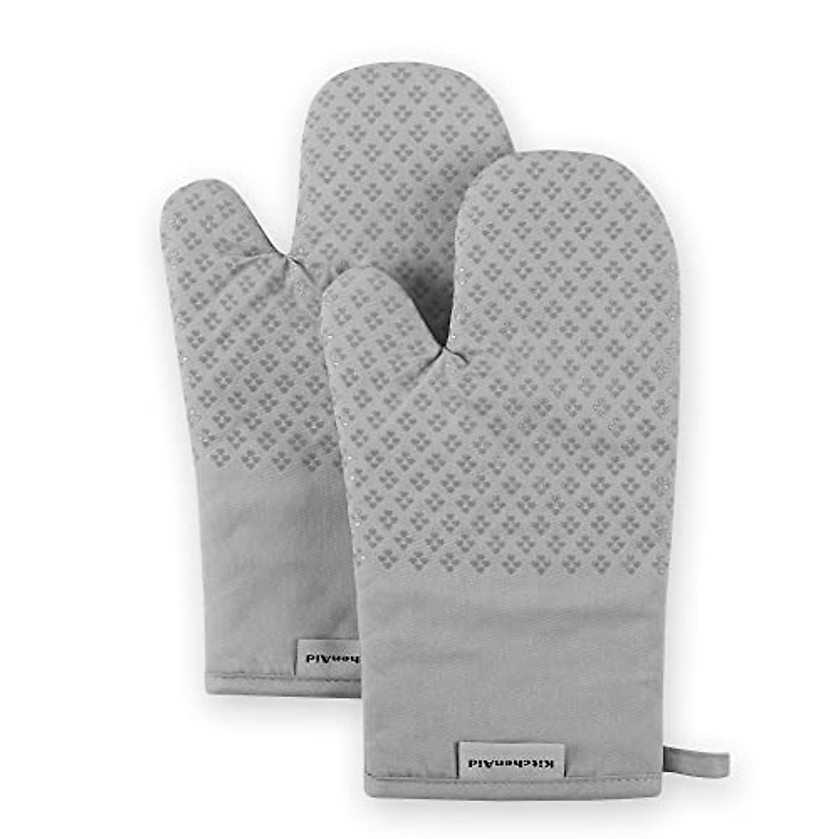 KitchenAid Asteroid Cotton Oven Mitts with Silicone Grip, Set of 2, Grey, 2 Count