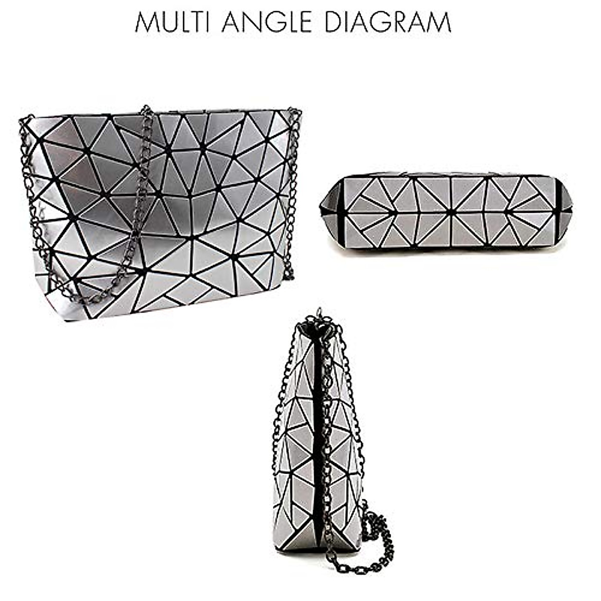 Danse Jupe Womens Geometric Purse Holographic Chain Crossbody Bag Clutch Purse Silver