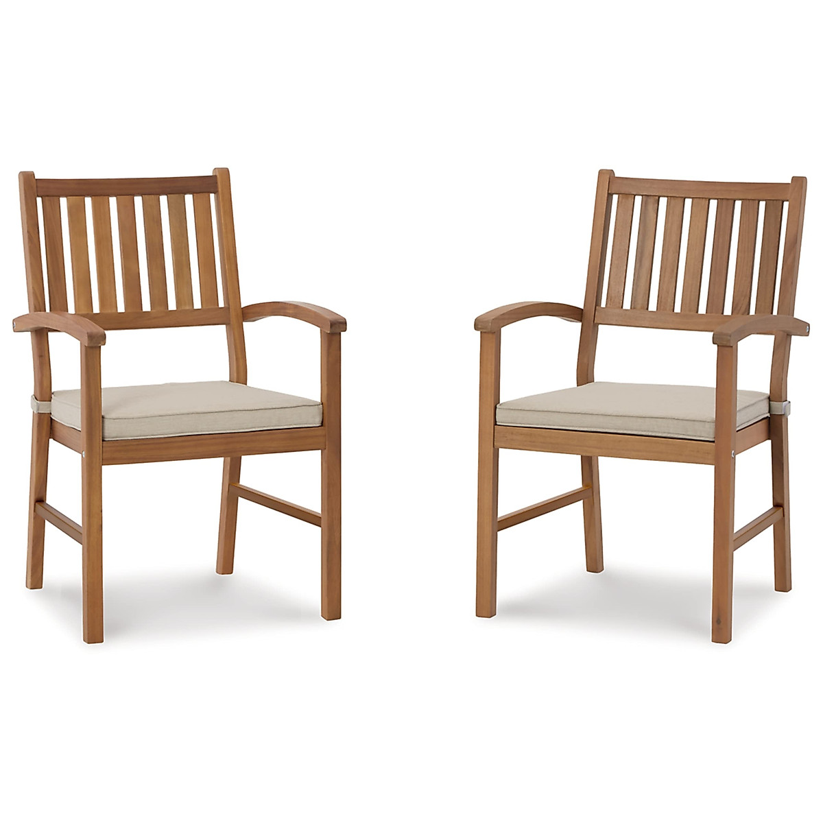Signature Design by Ashley Janiyah Outdoor Acacia Wood Arm Chair & Cushion Set, 2 Count, Light Brown