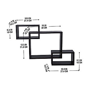 Melannco Interlocking Floating Wall Mount Shelves, Espresso, Set of 3 - 5091208