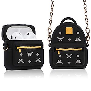 Jowhep Case for AirPod 2/1 Backpack Luxury Design Cute Silicone Cover Fashion Cool Funny Soft Stylish Fun Girly for Air Pods Girls Women Teen Kawaii Shell Cool Chain Cases for AirPods 1/2 Bag