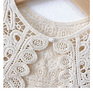 WENLOOY Retro Hollow Out Lace Floral False Collar Detachable Fake Collar for Women Girl C White