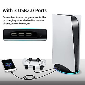 Tolesum RGB Vertical Holder Stand for PS5 Console, LED Light Base with 3 Extra USB Hub Docking Station Stand for PS5 Console - Black