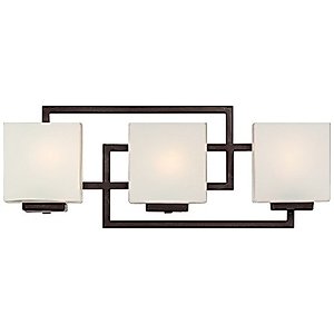 Possini Euro Design Lighting on The Square Modern Wall Mount Light Bronze Metal Hardwired 21" Wide 3-Light Fixture Geometric Opal Glass Shades for Bathroom Vanity Mirror House Home Room Decor