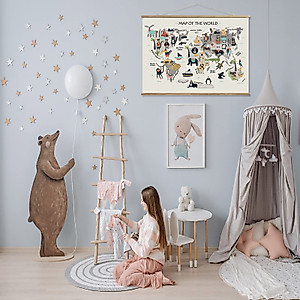 Animal World Map Hanging Canvas Wall Art , World Maps for Kids Wall, Baby Room World Map, Animals of The World Poster for Children Education, 24"x18" Ready to Hang