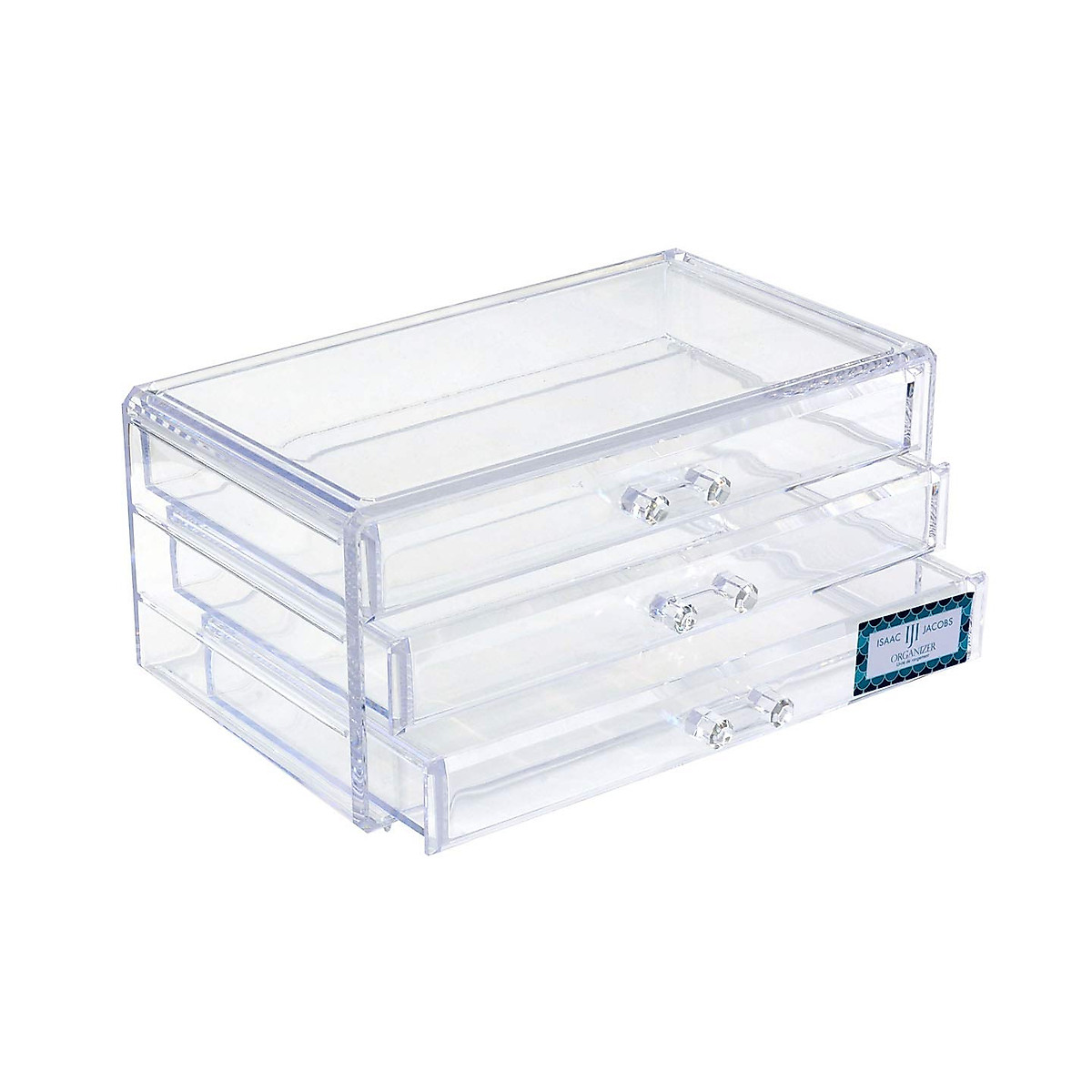 Isaac Jacobs Clear Acrylic 3-Drawer Stackable Jewelry Organizer, Cosmetic & Makeup Case with 3-Drawer Trays, Made for Bedroom, Bathroom, Countertop & Dresser