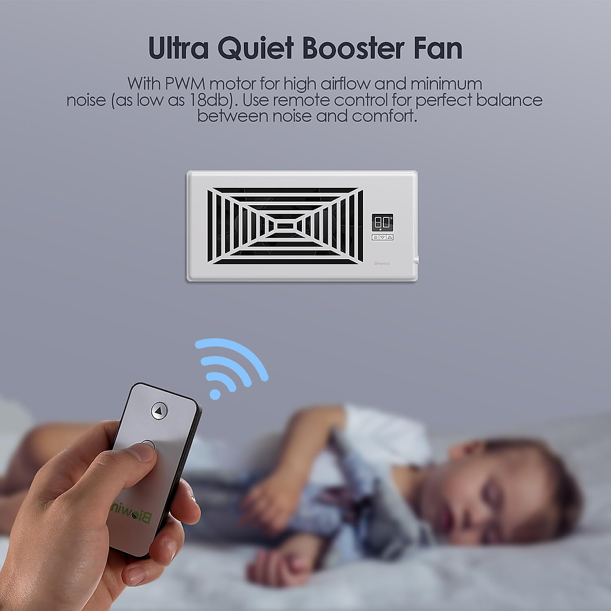 BIOWIND Quiet Register Booster Fan, Smart Register Vent Fits 4" x 10" Register Holes with Remote Control and Thermostat Control, Heating Cooling AC Vent Fan - White