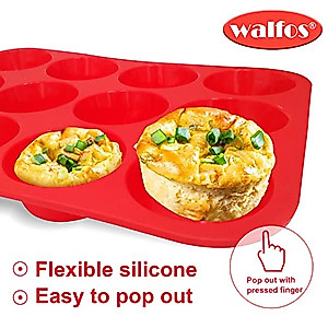 Walfos Silicone Muffin Pan - 12 Cups Regular Silicone Cupcake Pan, Non-stick Silicone Great for Making Muffin Cakes, Tart, Bread - BPA Free and Dishwasher Safe