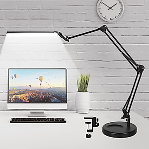 Desk Lamps for Home Office, 2-in-1 LED Desk Lamp, 3-Section Long Arm Desk Light with Clamp and Base, Adjustable Table Lamp with 3 Colors Modes, 10 Dimmer Levels and Memory Function
