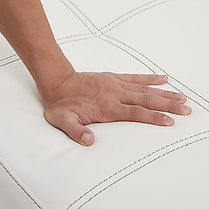 Eafurn Faux Leather Convertible Futon Sofa Adjustable Sleeper Couch Modern Home Recliner Reversible Loveseat Folding Daybed Guest Bed Small Sofabed with Metal Legs for Dorm, Apartment, Beige 66.92"