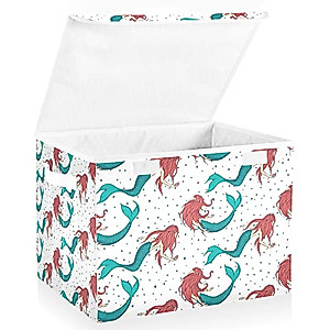 Kigai Cute Mermaid Girl Storage Baskets for Shelves Foldable Closet Basket Storage Bins with Lid for Clothes Home Office Toys Organizers