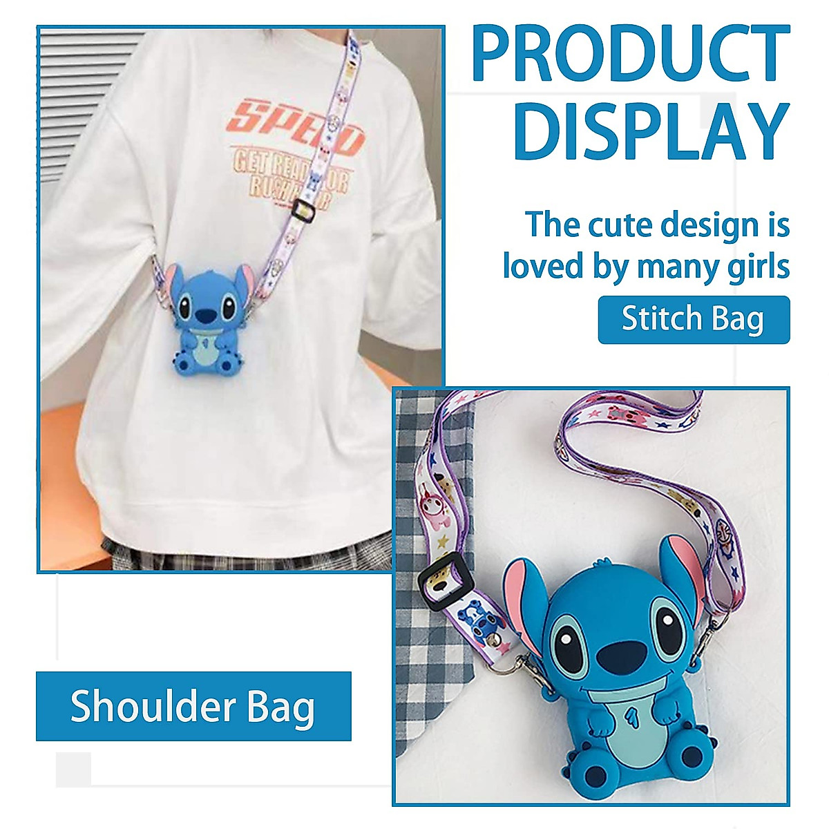 ANEIMIAH Stitch Cross Body Bag with Shoulder Strap,Stitch Kawaii Sling Bag Cute Anime Coin Money Crossbody Purse Birthday Gifts for Girls Womens Wallet Accessories