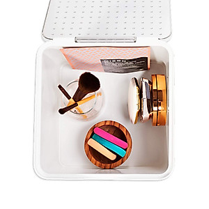 madesmart Small Stacking Lid Bin - White | STACK COLLECTION | Attached Clear Lid for Visibility | Multi-use Organizer | Non-slip Rubber Feet | - 79030