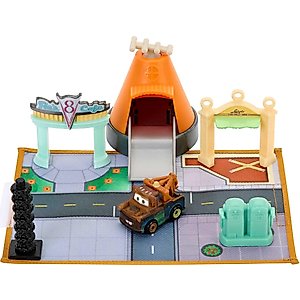 Mattel Disney and Pixar Cars Toys, Mini Racers Dino Park Playset with 2 Mini Vehicles, Accessories & Portable Case