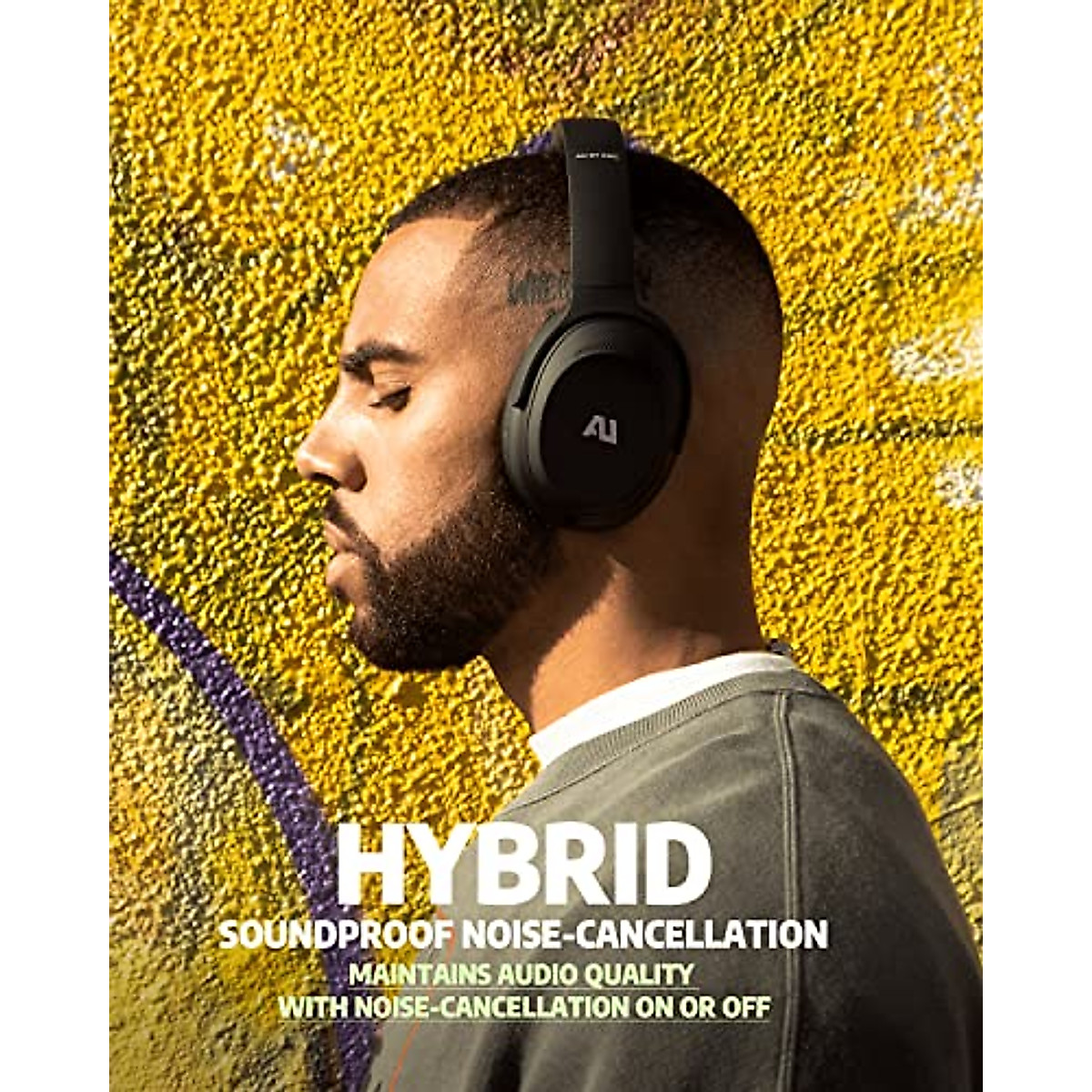 ausounds Wireless Bluetooth Headphones with Hybrid Active Noise Cancelling, Over-Ear Headset, aptX HD Supported, Bi-Fold, Protein Earmuffs, Deep Bass, Build-in Mics, 30 Hours Playtime (AU-XT, Black)