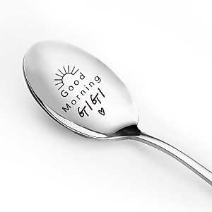Best Gigi Gifts from Granddaughter Grandson, Good Morning Gigi Spoon, Funny Gigi Spoon Engraved, Tea Coffee Spoon for Grandma Gigi Mother's Day/Birthday/Christmas Gifts