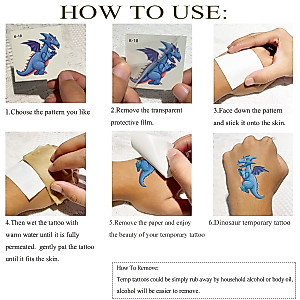 Tazimi 88 Sheets 3D Dinosaur Temporary Tattoos For Kids T-Rex Tattoo Sticker Dinosaur Tattoo Party Decoration DIY Temporary Tattoos Art