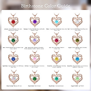 Beauyist Love Heart Birthstone Necklaces for Women, Engraved Pendant Necklace Jewelry Gifts