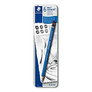 STAEDTLER Lumograph Graphite Drawing and Sketching Pencils 100G6, Set of 6 Degrees in an Attractive Storage Tin (100G6)