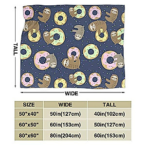 JASMODER Cute Sloth with Sweet Doughnuts Blankets & Throws Soft Microfiber Cozy Warm Throw Blanket for Couch Bedroom Living Room
