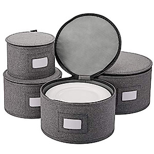 TOPZEA Set of 4 China Storage Containers Hard Shell, Dinnerware Storage Containers for Plate Storage and Transport, Stackable Plate Holder Protector Moving Box for Dishes, Felt Plate Dividers Included