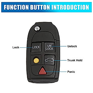 uxcell Car Replacement Remote Key Fob Shell Case for Volvo S60 S80 V70 XC70 XC90 5 Key Button Black