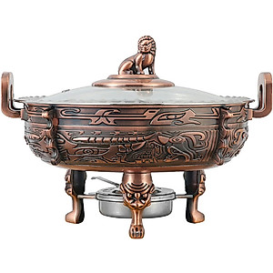 FLTRGO Red Bronze Chafing Dish, Round Buffet Server Trays with Glass Lids and Alcohol Furnace, for Kitchen Buffet Dining Party Wedding Banquet