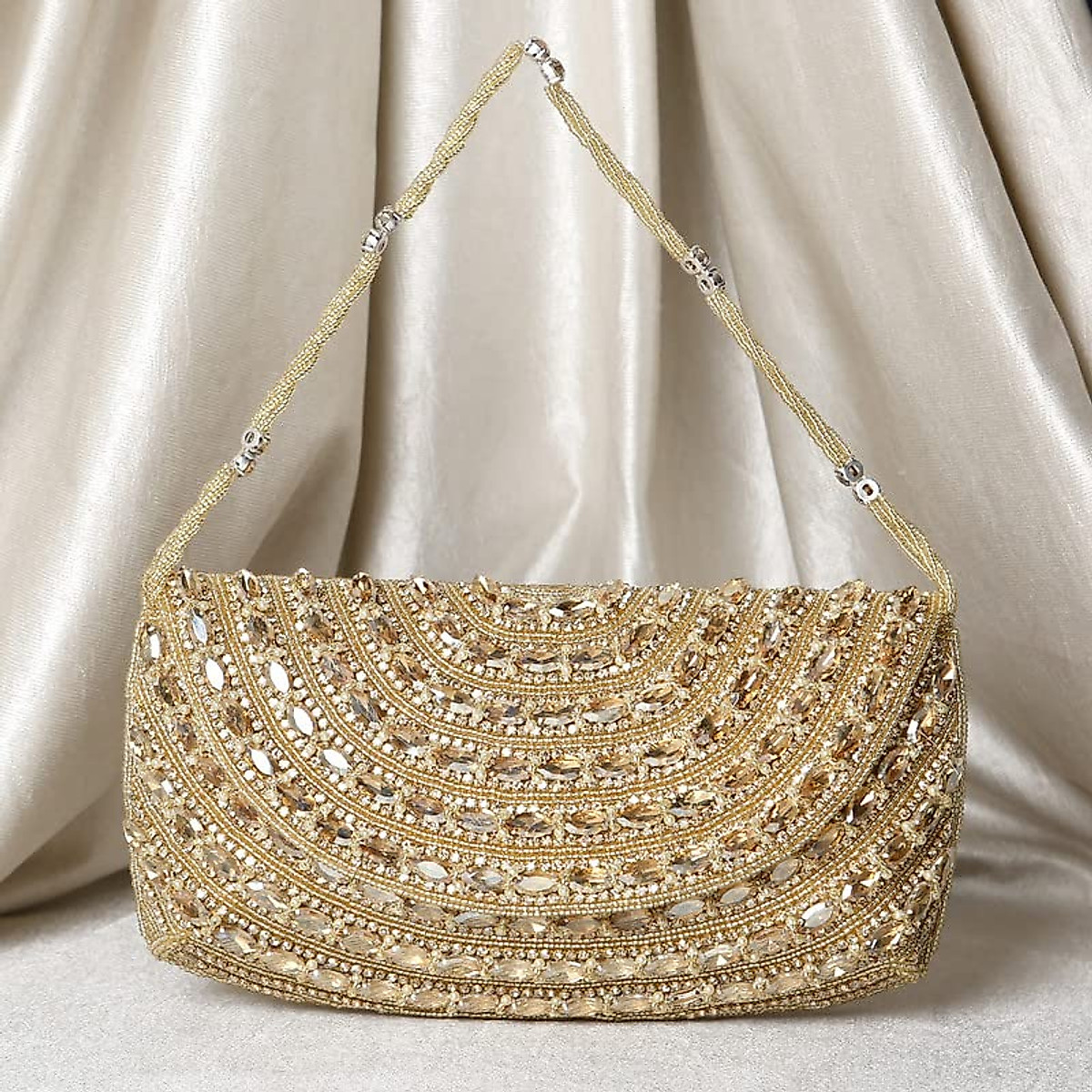 Aheli Clutch Purses Handmade Handbags Gift for Women Wedding Evening Party Bridal Clutch, Champagne Gold Color