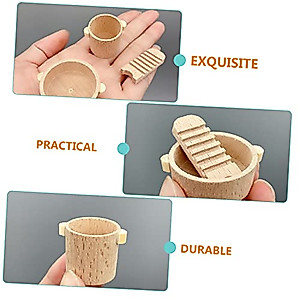4 Sets Dollhouse Home Decoration Mini Furniture Wood Playing House Washboard Dollhouse Miniature Miniture House Furniture Miniature Barrel Dolly House Ornament Khaki