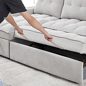 ERYE L-Shaped 3-Seaters Reversible Sleeper Sectional Sofa W/Pull Out Couch Bed and Storage Chaise for Living Room, Chenille Tufted Upholstered Convertible Sofabed with USB and Type-C Charging Ports